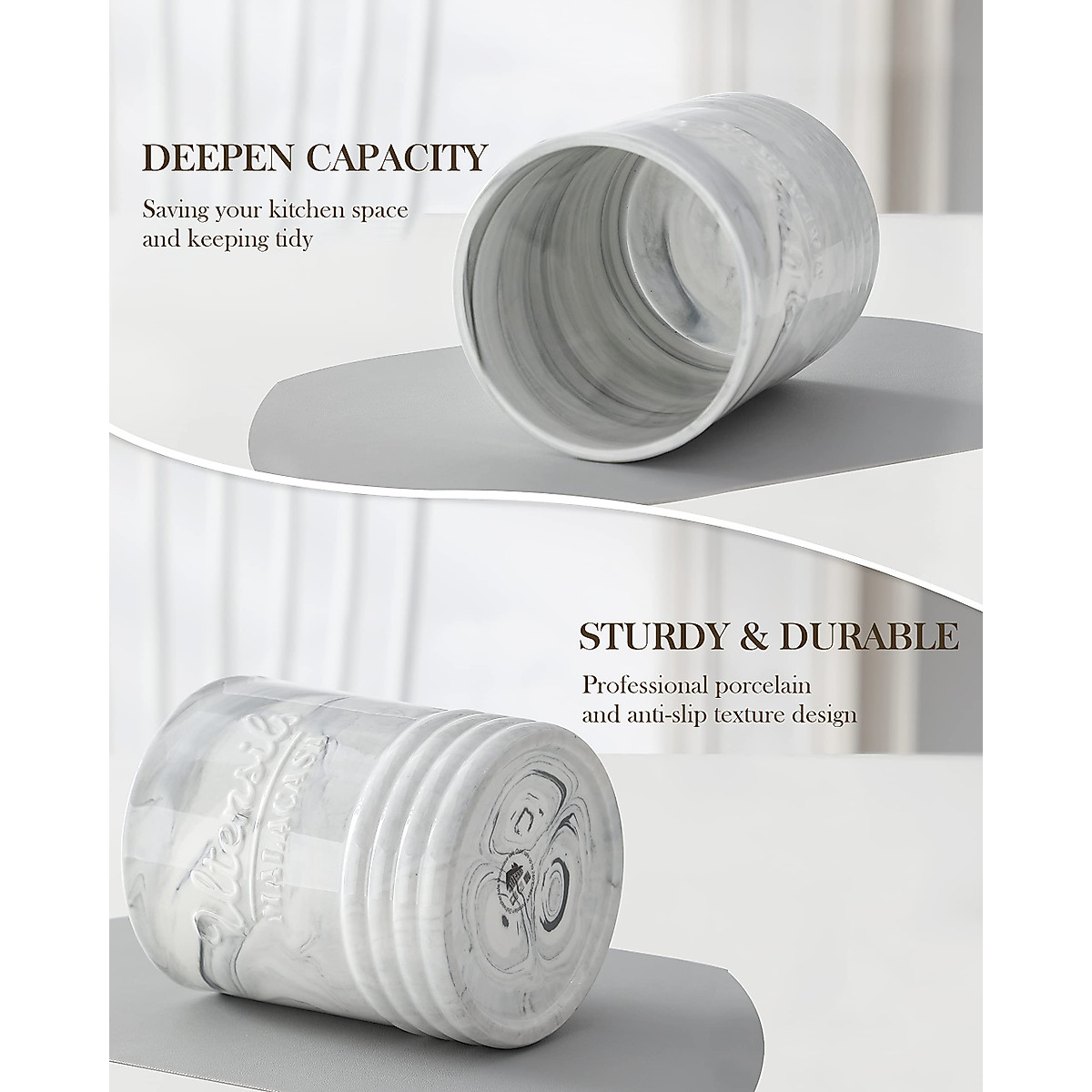 MALACASA Kitchen Utensil Holder, 7.2'' Large Cooking Utensils Holder for Kitchen Counter, Ceramic Utensil Crocks Utensil Organizer for Countertop, Farmhouse Kitchen Decor, Series REG