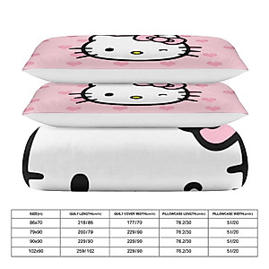 WNDKSQG Cartoon Bedding Set Kawaii Pink Cat Duvet Cover for Women Girls Cute Lightweight 3 Pieces Comforter Cover Sets with 1 Duvet Cover and 2 Pillowcases 218x177 cm