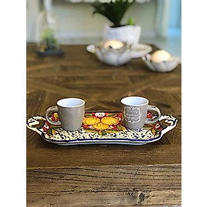 CERAMICHE D'ARTE PARRINI - Italian Ceramic Art Coffee Caffè Serving Tray Plate Decorated Lemon Pottery Hand Painted Made in ITALY Tuscan