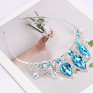 COCIDE Frozen Elsa Tiara for Women Birthday Crown Halloween Costume Blue Crystal Headband Tiara Princess Hair Accessories for Wedding Bridal Flower Party Prom Cosplay