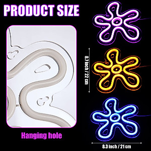 3 Pcs Flower Neon Sign Flower LED Light Signs Retro LED Signs Flower Shaped Neon Sign Purple Blue and Yellow Neon Sign for Bedroom Home Wall Decor Birthday Wedding Party Decorations Kid's Gifts