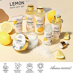 Lemon Scent Bath Spa Gift Box Set for Women - Shower Gel, Bubble Bath, Body Cream, Soap, Salt, Essential Oil