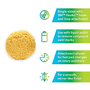 3M Wool Polishing Pad (05713) – For Boats, Cars, Trucks and RVs – Single-Sided – 9 Inches , Yellow