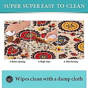 Atury Boho Sunflower Oval Fitted Tablecloths, Fantasy Flower Elastic Edged Table Cover, Waterproof Table Cloth Wrinkle Resistant Decor Indoor Family Banquet Use Fits Oblong 48'' x 72'' Table