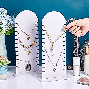 PH PandaHall Wood Necklace Display Stand, 12 Slots White Jewelry Holder Necklace Display Board Necklace Organizer Chain Storage Holder for Jewelry Display and Storage, 12.8 inch High