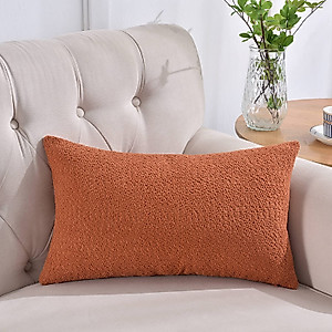 Rythome Set of 2 Cozy Boucle-Like Textured Throw Pillow Covers, Decorative Elegant Lumbar Pillow Cases for Couch Bed and Living Room - 12"x20", Terracotta