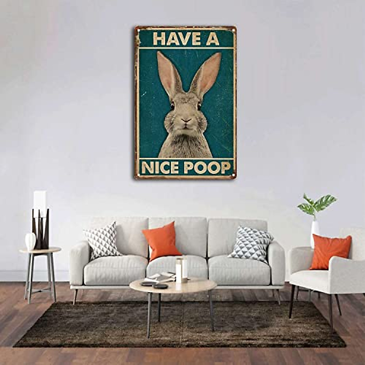 Tin Sign Rabbit Bathroom Restroom Wall Tin Sign Retro Style Easter decorations 8x12inch