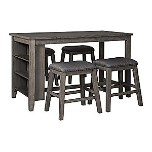 Signature Design by Ashley Caitbrook Rustic Counter Height Dining Table with Storage, Dark Gray
