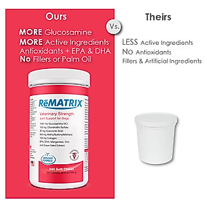 ReMATRIX Joint Support Supplement for Dogs - Glucosamine, Chondroitin, MSM, Omega-3 - Hip and Joint Pain Relief and Support for Dogs - Made in USA - 240 Soft Chews