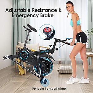 ANCHEER Exercise Bike, Indoor Cycling Bike Stationary with Heart Rate Monitor & LCD Monitor, Comfortable Seat Cushion, 40LBS Heavy Flywheel, Multi - Grips Handlebar (Black)