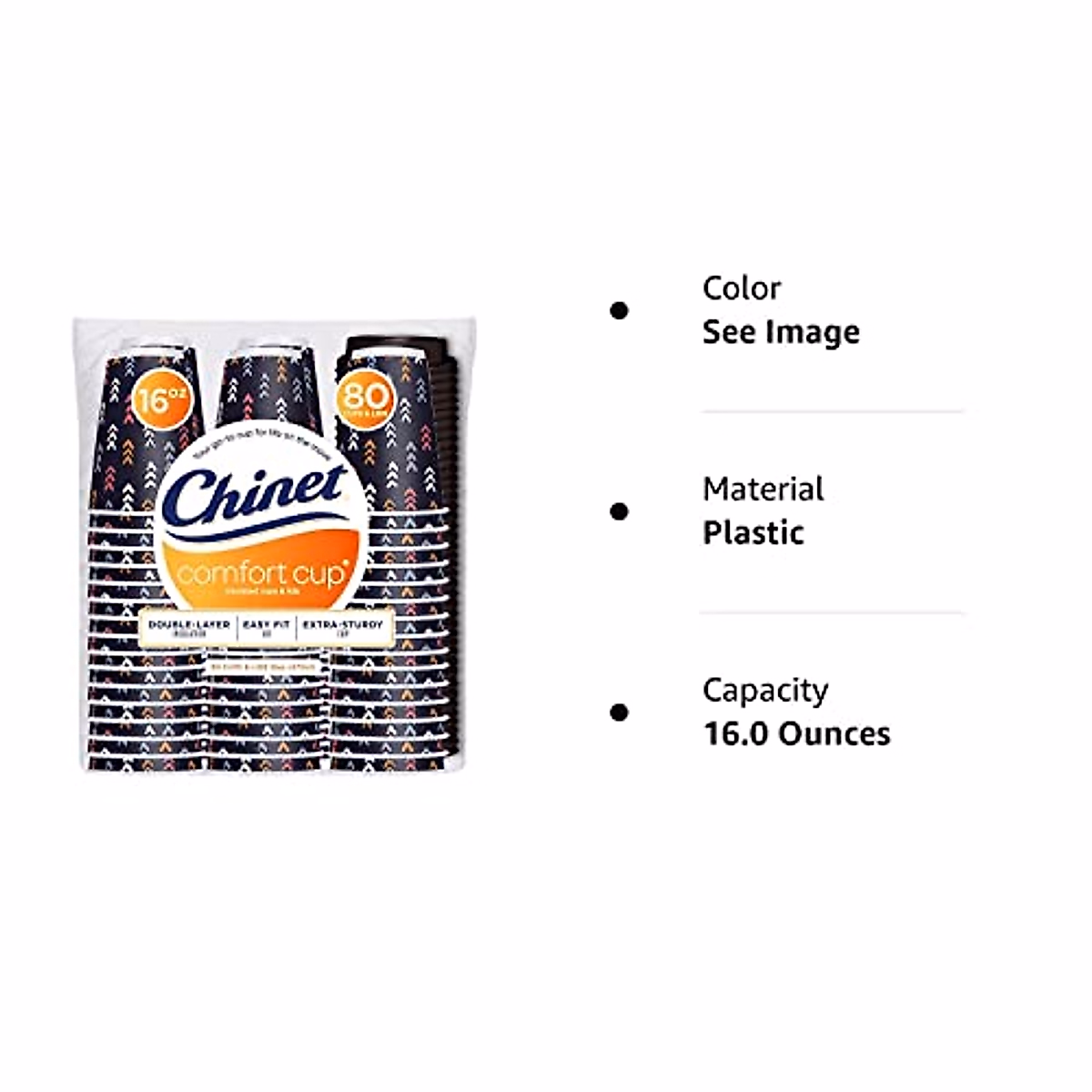 Chinet Comfort Plastic Cup 16 Ounce Insulated Cups & Lids, 80 Count
