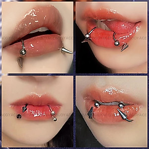 BodyAce 16G Spike Septum Rings Horseshoe Nose Rings, Stainless Steel Daith Helix Tragus Cartilage Earrings Hoop, Rook Lobe Lip Piercing for Women Men (Hoops:10mm)