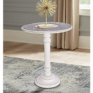 Round Side Table, Small Table, Side Table, Round End Table, End Table, Altar Table, Wood Accent Table, Coffee Table- Living Room End Table for Books and Plants- 18x22 Antique White