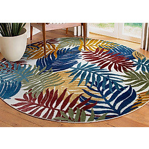 Leick Home 595207 Talipot Palm Indoor Outdoor Area Rug Round 5'3"