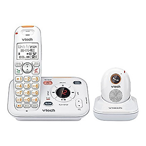 VTech SN6187 CareLine Expandable Cordless Phone with Answering System and Accessory Portable Pendant, White