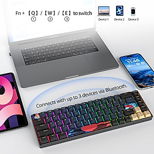 surmen GT68 65% Wireless Mechanical Gaming Keyboard 60 Percent RGB Hot-Swappable 68-Key Compact Keyboard Bluetooth5.0/2.4G/USB with Yellow Switch (Gateron Yellow, Blue Samurai 68)