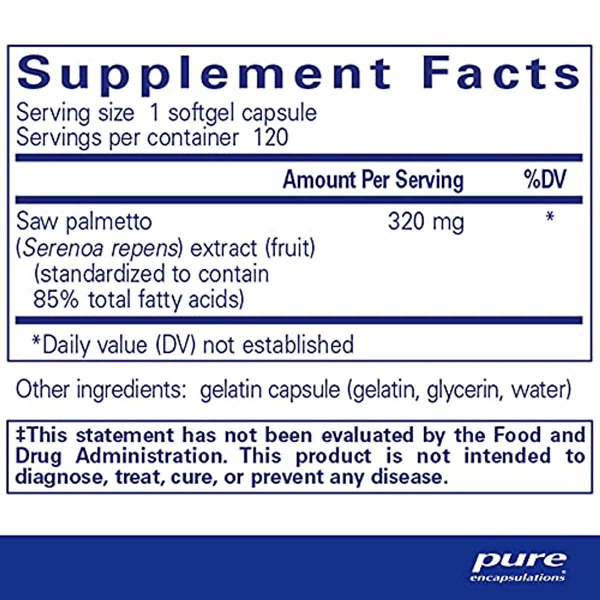 Pure Encapsulations Saw Palmetto 320 | Fatty Acids and Other Essential Nutrients to Support Testosterone Metabolism, and Urinary Function* | 120 Softgel Capsules