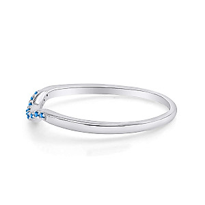 AFFY Round Cut Simulated Blue Topaz Curved Wedding Band Ring in 14k White Gold Over Sterling Silver