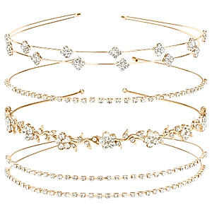 Jaciya Gold Bridal Headband 4 Pieces Rhinestone Headbands Crystal Flower Girl Leaves Crown Head Band Tiara Wedding Hair Accessories