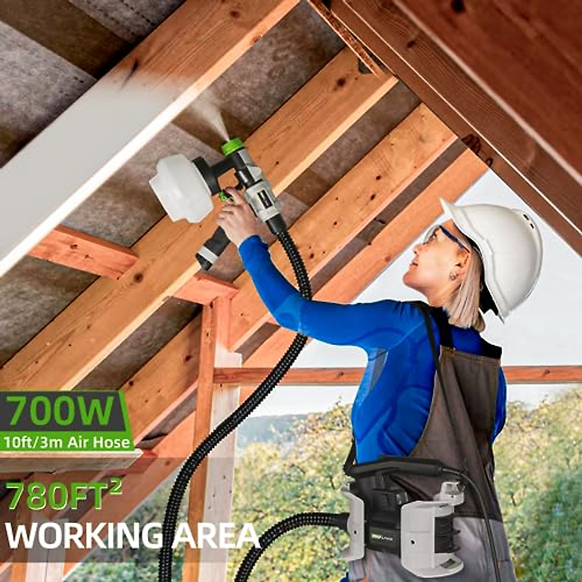 PHALANX Paint Sprayer, 700W Electric Spray Paint Gun with 10FT Air Hose, 1200ML, 4 Nozzles, 3 Patterns, Paint Sprayer for House Painting Home Interior & Exterior Walls, Ceiling, Fence, Cabinet