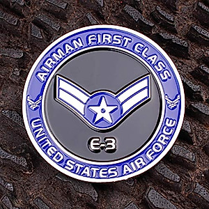 Air Force Airman First Class E3 Challenge Coin! United States Air Force Airman First Class Rank Military Coin. E-3 USAF Challenge Coin! Designed by Military Veterans - Officially Licensed Product!