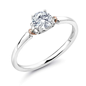 Gem Stone King 925 Sterling Silver and 10K Rose Gold 5MM Round Gemstone Birthstone Solitaire Engagement Ring | Wedding Anniversary Promise Ring For Women | Available In Size 5, 6, 7, 8, 9