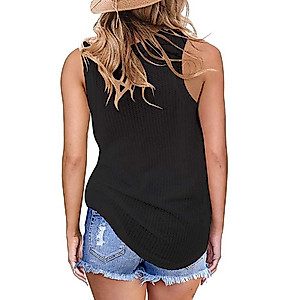 Bravetoshop Women's Tank Tops Summer Sleeveless Casual Crew Neck Solid Color Loose Fit Tee Shirts (Black,XL)
