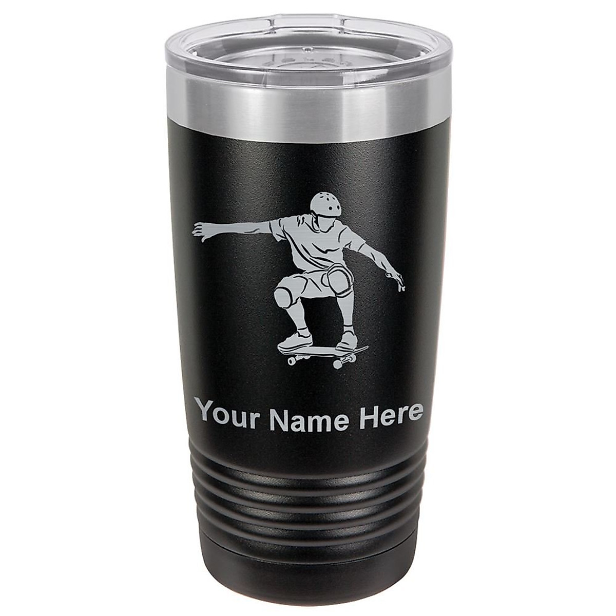 LaserGram 20oz Vacuum Insulated Tumbler Mug, Skateboarding, Personalized Engraving Included (Black)