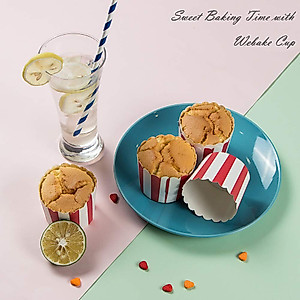 Webake 50pcs Full Size 6oz Paper Baking Cups Red Cupcake Liners Paper Snack Cups for Popcorn Cupcake Muffin Case Cupcake Bath Bomb, for Valentine's Day Movie Party Decorations Set of 50 (Red Stripe)