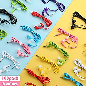 100 Pack Earphones Bulk Kids Ear Earbud Headphones for Classroom School, Compatible with Most 3.5 mm Interface (Multicolor)