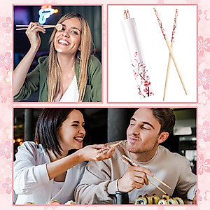 Suttmin 50 Pairs Cherry Blossom Chopsticks Bulk with Chopsticks Sleeved Blue Flower Disposable Bamboo Chopsticks Eucalyptus Wedding Favors Chinese Japanese Food Supply for Takeout Picnic(Cherry)