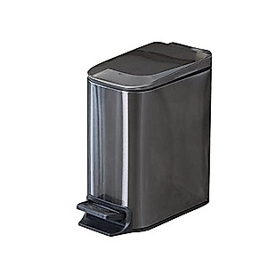 LEASYLIFE 6 Liter / 1.6 Gallon Soft-Close, Smudge Resistant Trash Can with Foot Pedal for Narrow Spaces Brushed Stainless Steel ，Garbage can for Bedroom, bashroom