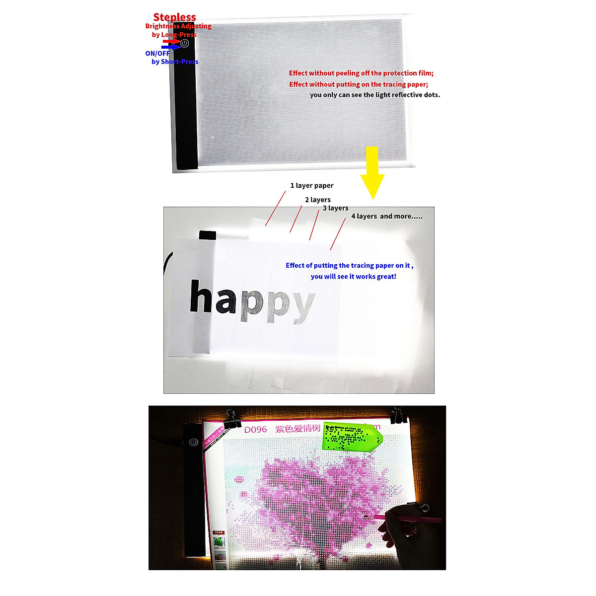 Portable A4 Tracing LED Board Light Box, Ultra-Thin Dimmable USB Cable Powered Artcraft Trace Light Pad Copy Boxes for Artists Tattoo Drawing, Sketching Tracer, Animation, X-ray