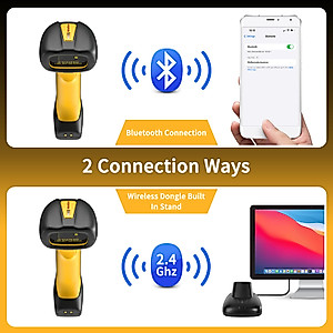 NetumScan Upgraded Industrial Bluetooth QR Barcode Scanner, IP67 Waterproof & 7M Drop Proof, 2600mAh Wireless 1D 2D Bar Code Scanner with Charging Stand for Store, POS, Computer, iPhone, Android