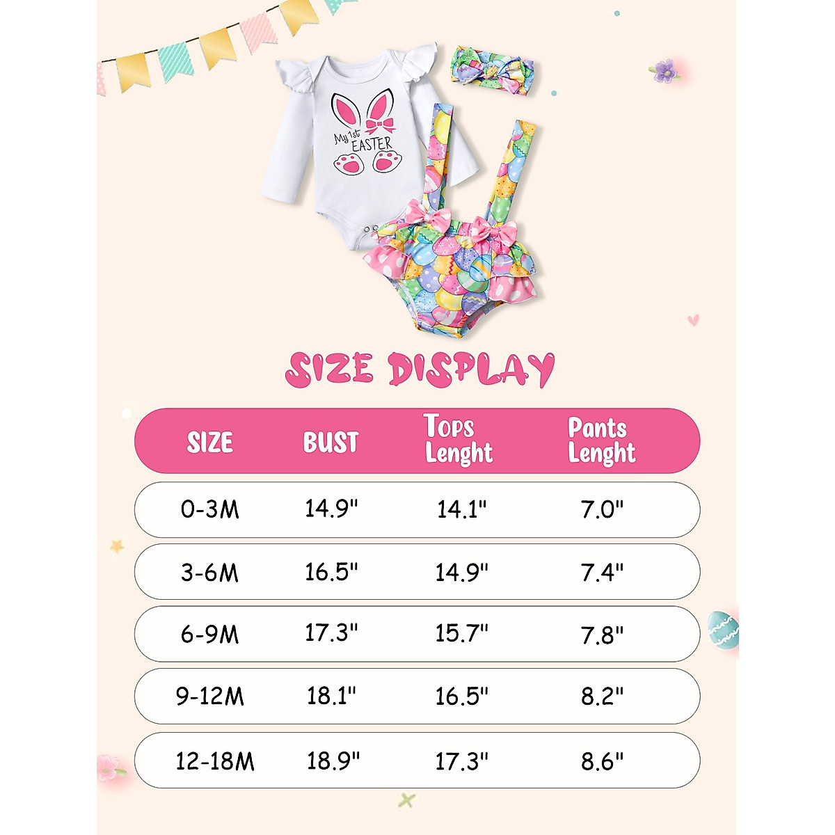 Von kilizo Easter Outfit Baby Girl My First Easter Baby Girl Outfit Bunny Print Long Sleeves Romper Baby Girl Easter Outfit Infant Easter Outfit Girl 0-3 Months
