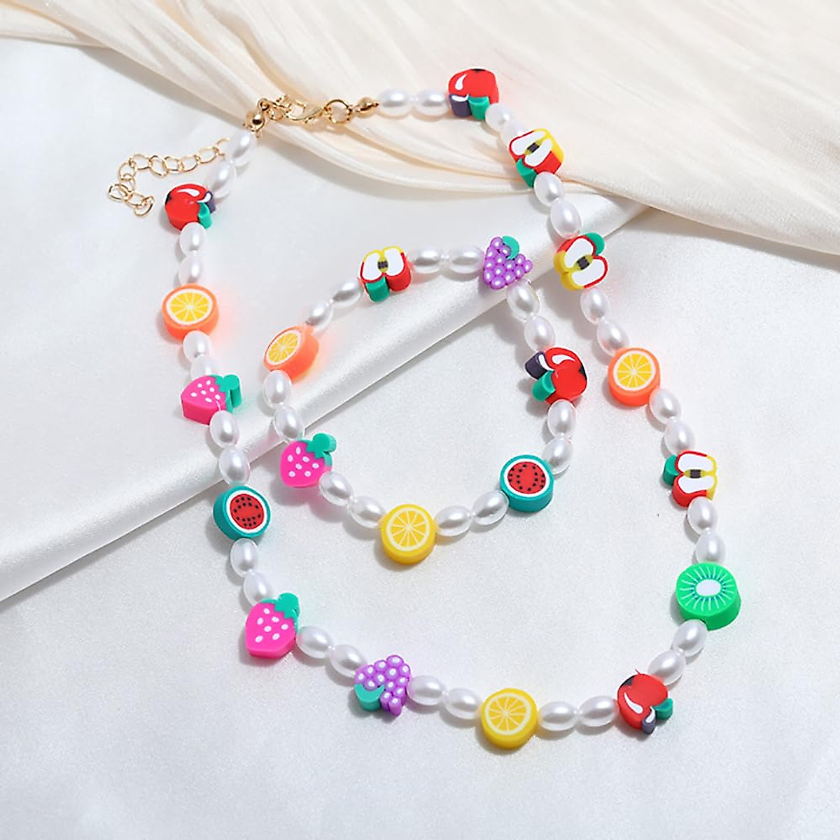 JOICEE 480PCS Fruit Flower Polymer Clay Beads, 24 Style Cute Smiley Heart Mushroom Clay Beads Charms for Jewelry Necklace Earring Making, DIY Bracelet Making Kit Accessories for Women Girls