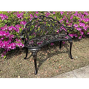 U/D Outdoor Bench Park Garden Bench ，All Chair Anti Rust Cast Aluminum Patio Yard Bench ，Carved Rose Loveseat Bench for Backyard. Porch, Balcony, Lawn. (Without Cushion, Copper)