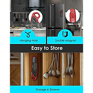 hoyiours Digital Meat Thermometer, Waterproof Instant Read Food Thermometer for Cooking with Foldable Probe, Backlight and Magnet, Kitchen Thermometer for BBQ, Roast Turkey, Grill, Baking