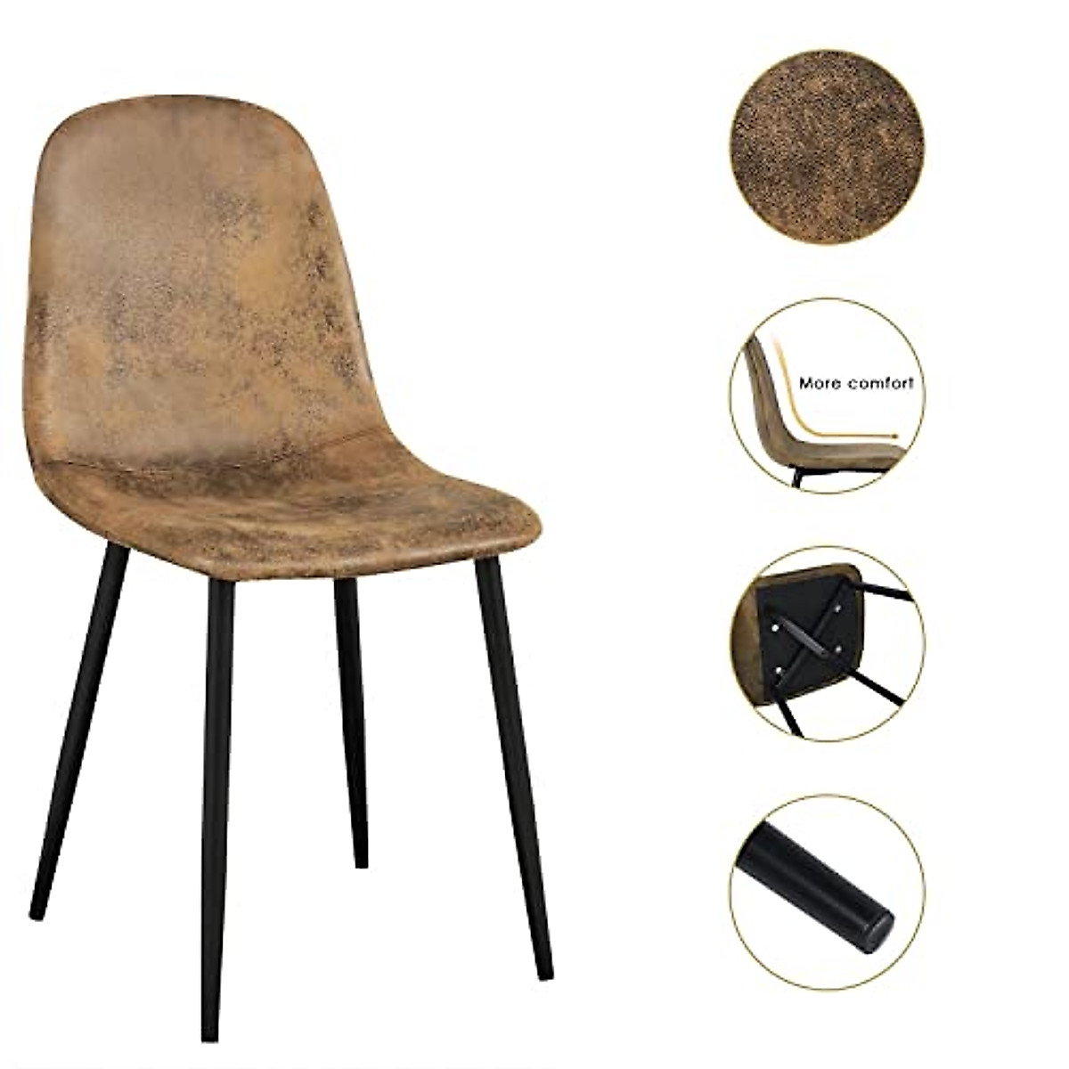 HOMY CASA Dining Chairs Set of 4, Modern Mid-Century Style Dining Room Side Chairs Accent Chairs with Black Metal Legs Comfortable for Kitchen Lounge Farmhouse, Rustic Brown, 4PCS