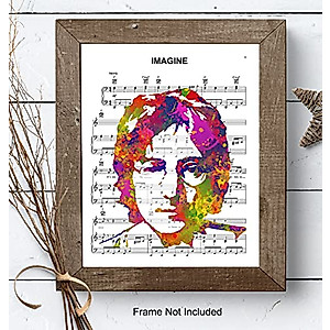 John Lennon Poster - 8x10 Beatles Wall Art Decor - Cool Unique Gift for Paul McCartney, Ringo Starr, George Harrison, 60s Music Fans - Imagine Sheet Music - Modern Pop Art Picture Print