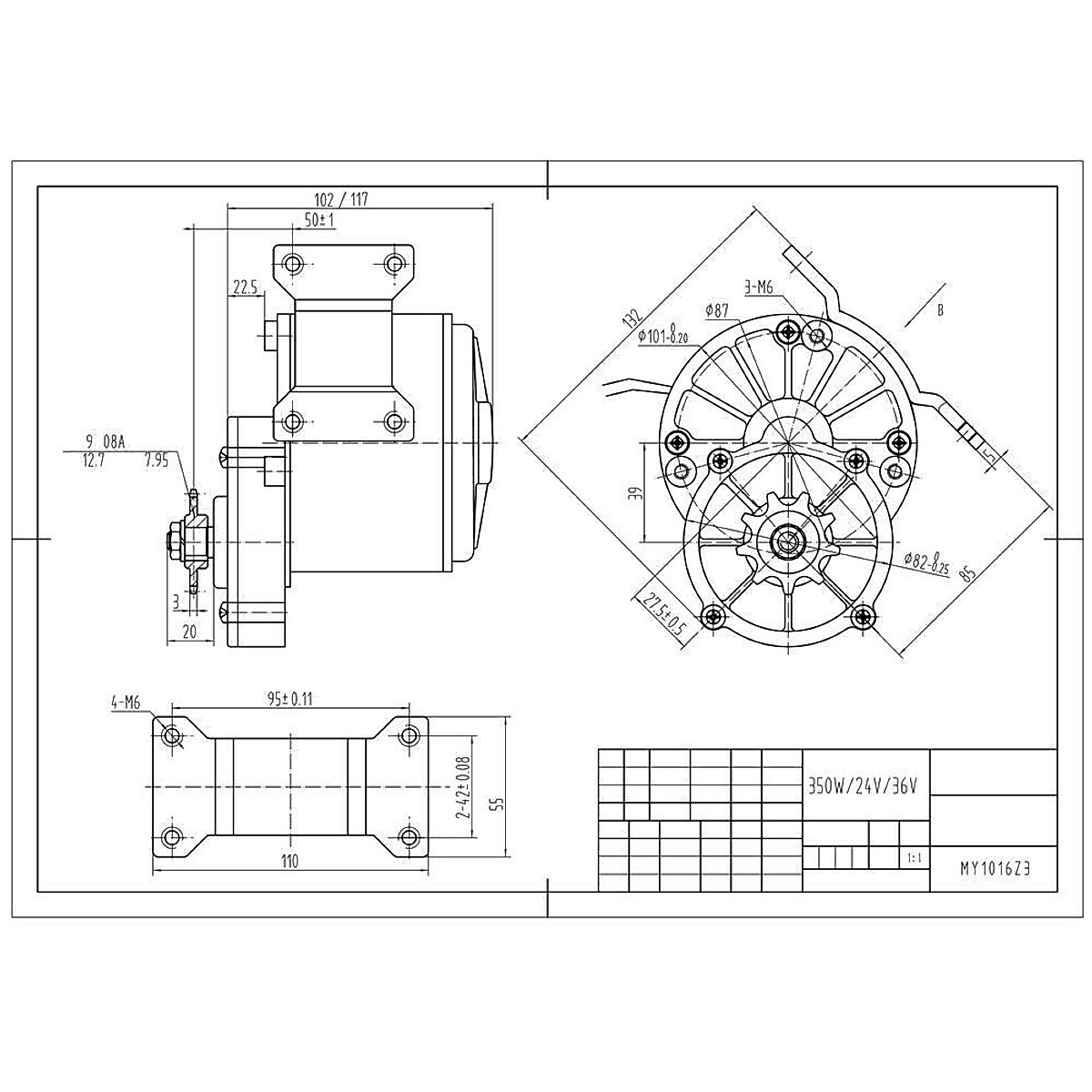 KIOPOWQ 24V 250W Electric Bike Left Side Drive Motor Kit Mountain Bicycle Conversion Kit with Twist Throttle，Can Fit Most of Common Bicycle
