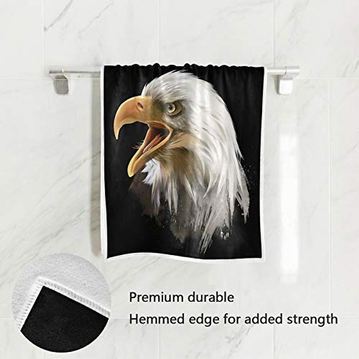 QUGRL Bald Eagle Hand Towels Black Freedom Day Guest Towel for Bathroom Decor, 4 of July Kitchen Dish Towels Fingertip Washcloths Decor for Spa Gym Sport 16 x 30 inches