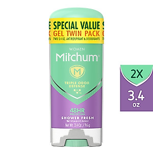 Mitchum Women's Deodorant, Antiperspirant Stick, Triple Odor Defense Gel, 48 Hr Protection, Shower Fresh, 3.4 Oz (Pack of 2)
