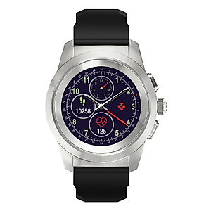 MyKronoz ZeTime Original Hybrid Smartwatch 39mm with Mechanical Hands Over a Color Touch Screen – Brushed Silver/Black Silicon Flat - New Never Opened Box (Renewed)