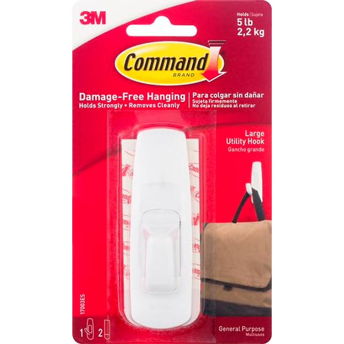 Command Large Utility Hook, White, 1-Hook, 2-Strips (17003ES)