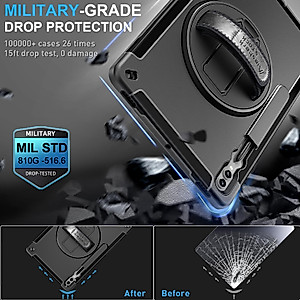 Case for Samsung Galaxy Tab S10 Ultra 2024: 3-Layer Rugged Military Grade Shockproof Case for Tab S9 Ultra/S8 Ultra 14.6 '' W/360° Swivel Stand - Handle - Shoulder Strap - S Pen Holder（Black+Black）