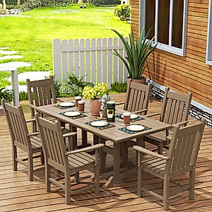 WestinTrends Malibu Classic Outdoor Dining Chairs with Arms, All Weather Poly Lumber Adirondack Patio Chairs Restaurant Bistro Chairs Support 350 LBS, Arched Backrest and Curved Seat, Weathered Wood