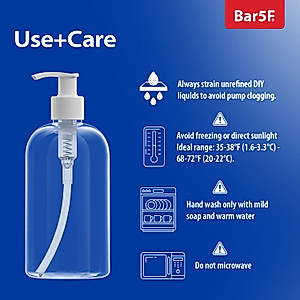 Bar5F Plastic Bottles with Pump Dispenser, 8 oz | Leak Proof, Empty, Clear Refillable, BPA Free for Body Wash, Moisturizer, Face Cream, Liquid Soap | Black & White Pumping Caps | Set of 2