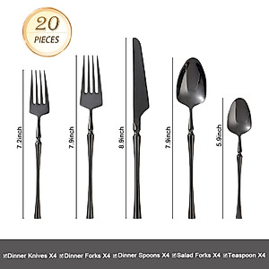 HDZINS 20-Piece Flatware Set Stainless Steel 18/10 Silverware Cutlery Set Service for 4, Tableware Cutlery Set for Home and Restaurant, Dishwasher Safe (Black)