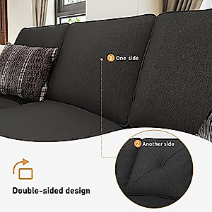 Nolany 3 Seater Sofa Linen Fabric Couch with Reversible Back Cushions Upholstered Sofa 3-Seat Couch for Small Space, Dark Grey